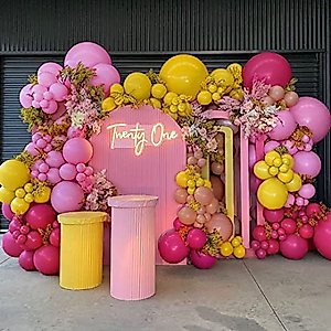 Hot Pink Yellow Balloons Garland Kit - Mustard Yellow Pink Balloon Latex Pastel Balloons Arch For Baby Shower Princess Bridal Shower Birthday Party Decorations