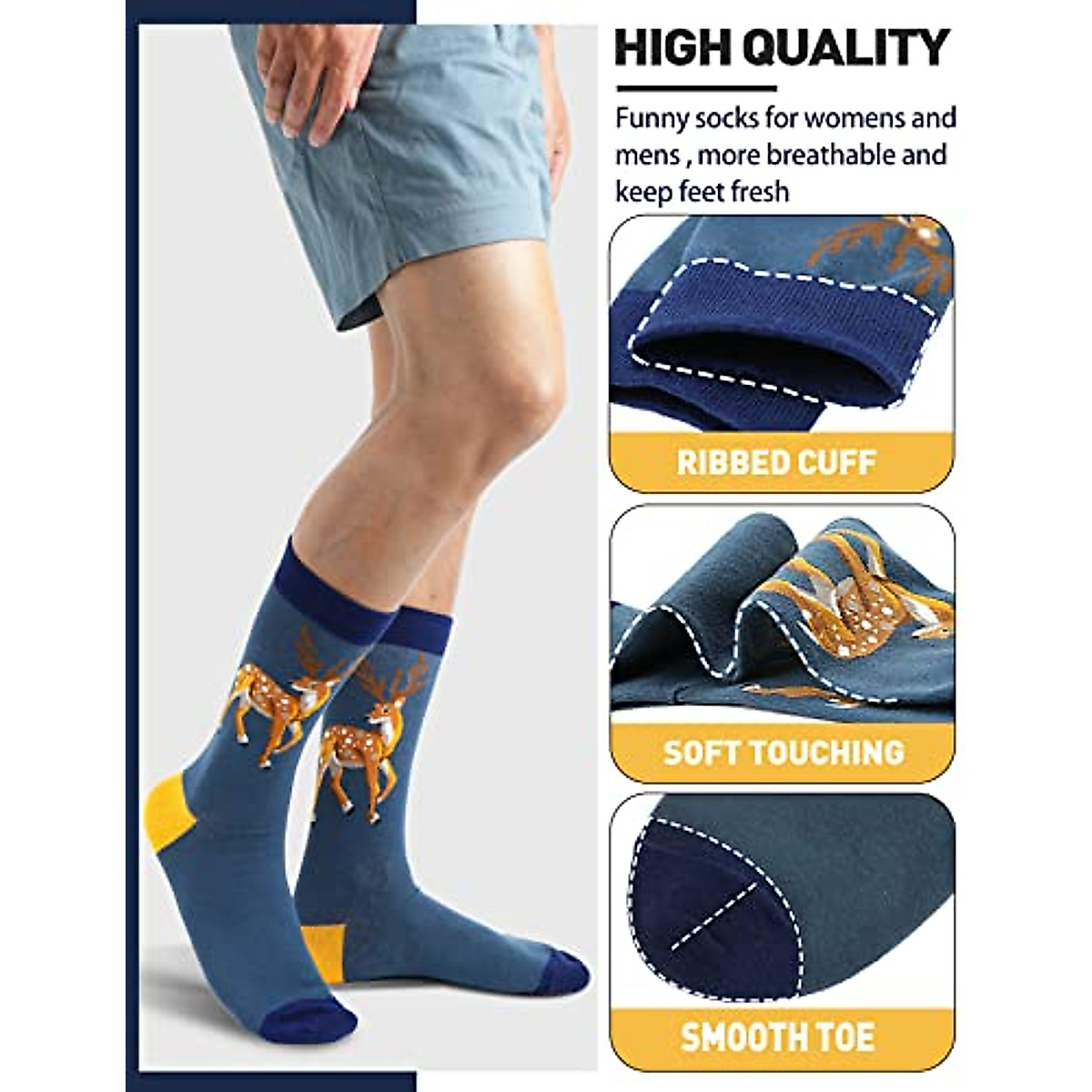 Funny Socks for Women Men Fun Cozy Crazy Cute Novelty Fashion Gift Breathable Cotton Boot Socks Stocking Stuffers（Cute - Animal Style A（12 Pairs）,L)