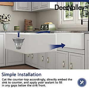 DeerValley 33 inch White Farmhouse Sink, Fireclay Farmhouse Kitchen Sink, Single Bowl Kitchen Sink, Front Apron Sink for Kitchen, Workstation Sink with Grid, Sink Strainer & Workstation Accessories