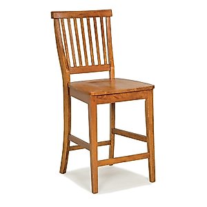 Home Styles Wood Counter Stool with Slat Backs In Rich Oak Finish