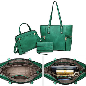 Vansarto Fashion Handbags and Purses for Women Large Work Tote Bag Top Handle Satchel Shoulder Bag 3pcs Hobo Purse Set (Green)