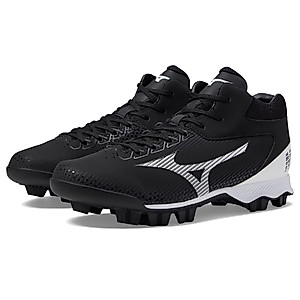 Mizuno Men's Wave Lightrevo MID Baseball Shoe, Black-White, 10.5