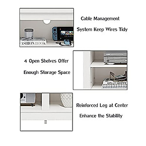Panana TV Stand, Classic 4 Cubby TV Stand for 65 inch TV, Farmhouse Television Stands Entertainment Center Media Stand with Storage TV Table Stand for Living Room Bedroom, 59 inch, White TV Stand