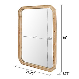 Wood Farmhouse Mirror, 24" x 36" Wall Mounted Ractangle Rustic Mirror for Foyer, Living Room, Bedroom, Bathroom