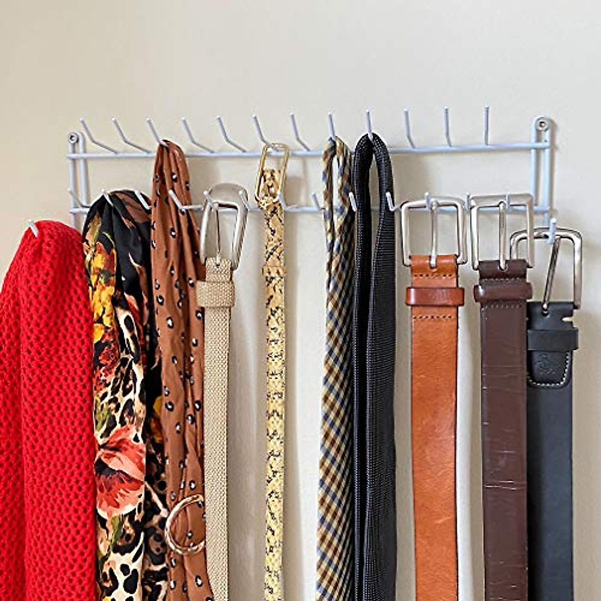 Evelots Closet Wall Mount Hanging Accessory Organizer Racks, Holds Belts, Ties, Scarves, Necklaces, Handbags, 27 Hooks, Holds 20 Lbs
