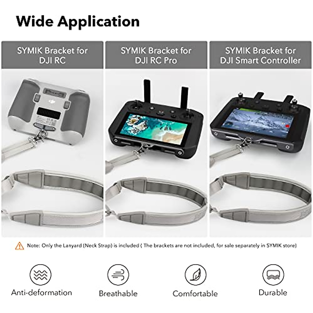 SYMIK Remote Controller Lanyard for DJI FPV/Avata, Phantom 4/3, Inspire Remote Controller 2, SYMIK Bracket, Adjustable Neck Strap/Shoulder Strap with Comfortable EVA Padding; Adjusts from 21'' to 28''