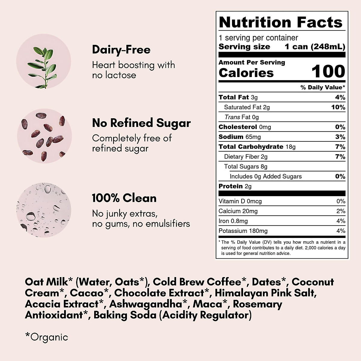 Pop & Bottle, Oat Milk Mocha Lattes - Cold Brew Coffee, Ashwagandha, MCT Oil, Oat Milk, Organic, Dairy Free, Gluten Free, Vegan, Great as Iced Coffee, Lightly Sweetened with Dates - 8 Fl Oz (12 Pack)