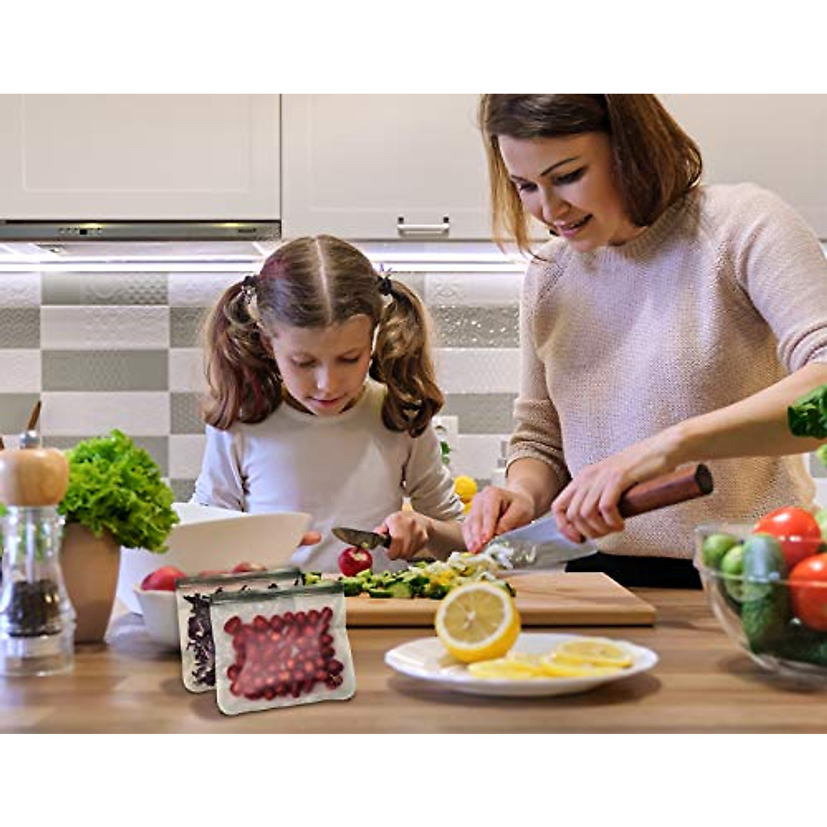 Reusable Food Storage Bags, Set of 10 (2 Lunch + 4 Sandwich + 4 Snack), by Better Kitchen Products, with Double Zip Lock Closure, for Food, Travel, and General Use, Thick PEVA Material, TSA Conformity