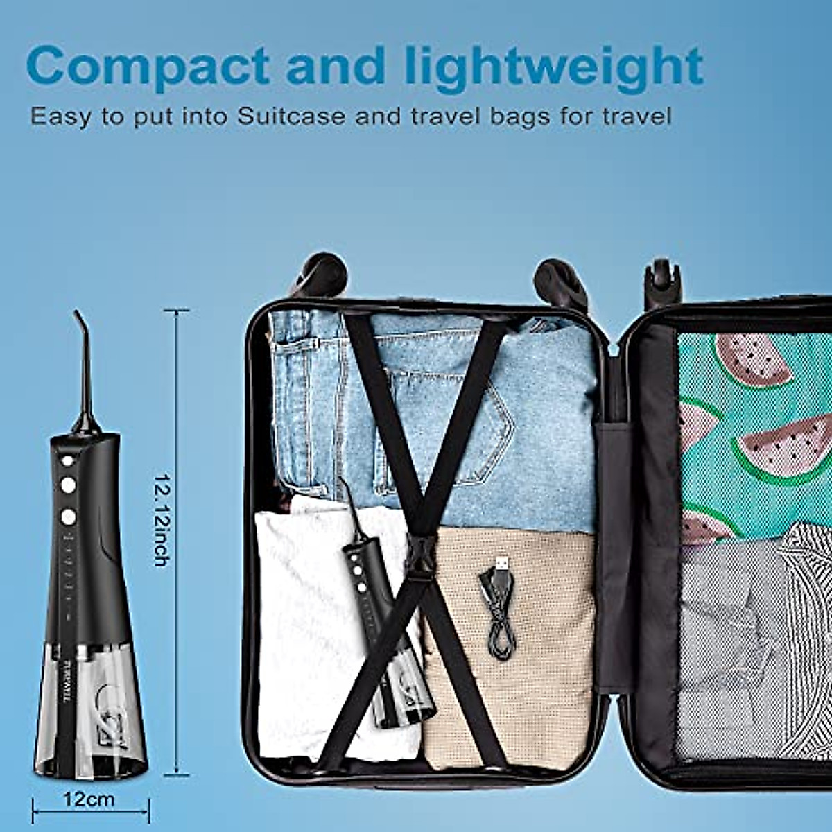 TUREWELL Water Flosser, 300ML Portable Water Teeth Cleaner with 6 Modes, IPX7 Waterproof Oral Irrigator, Waterpick for Travel/Home/Braces (Black)