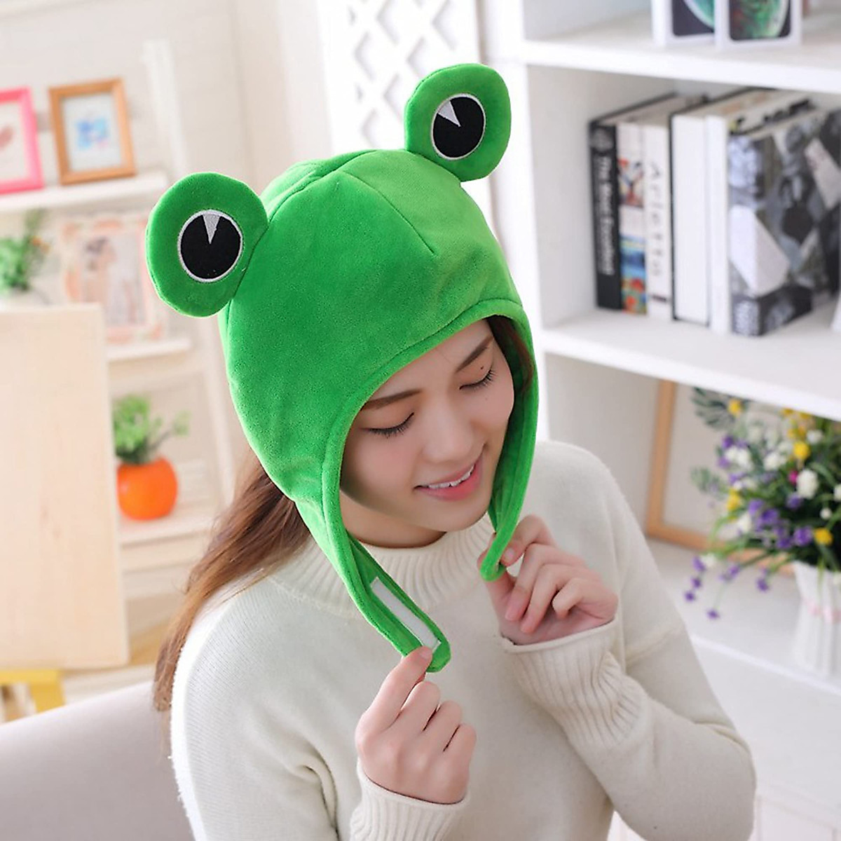 Soarsue Cute Plush Frog Hat Cap for Halloween Costume Cosplay Party (green)