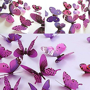 Ewong Butterfly Wall Decals, 36PCS 3D Butterflies Home Decor for Room, Wall Sticker for Girls Room Kids Bedroom Bathroom Baby Nursery Decoration (Purple)