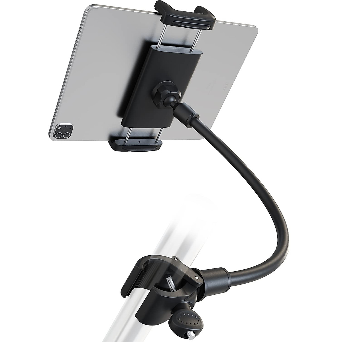 Charchendo Tablet Holder for Spin Bike, Universal Handlebar Phone Mount with Gooseneck for Stationary Exercise Bike, Elliptical, Compatible with iPad Pro/Air/Mini, Smartphones More Devices 4-13''