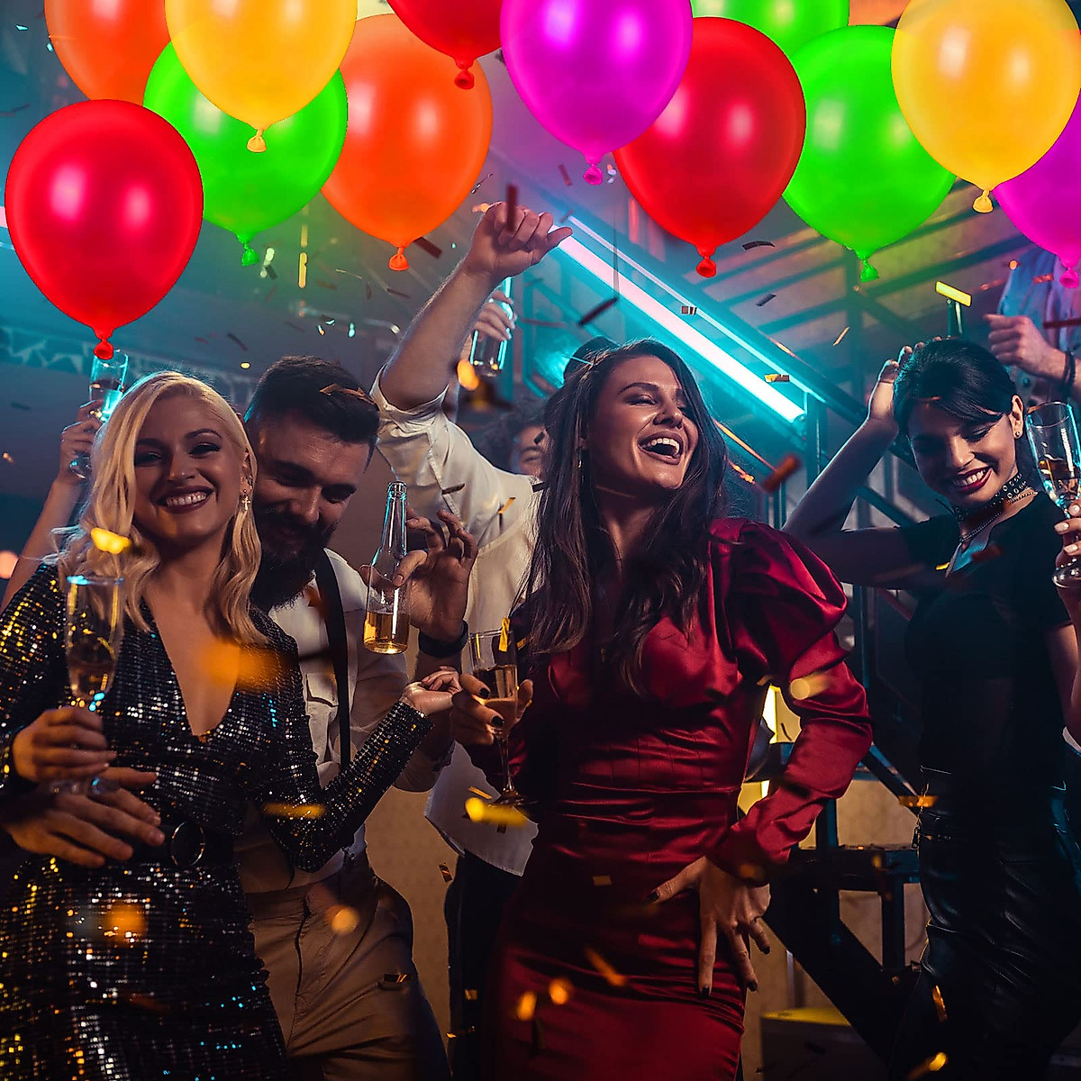 RUBFAC 120 Pcs UV Neon Balloons, Neon Glow Party Balloons UV Black Light Balloons Glow in the Dark for Birthday Decorations Wedding Glow Party Supplies Blacklight Reactive Fluorescent Balloons