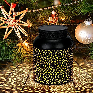 GolWof Solar Lanterns Outdoor Waterproof, 2 Pack Hanging Lanterns with Handles Decorative Metal Solar Powered Lights for Christmas Decoration, Backyard, Lawn, Garden, Patio, Party