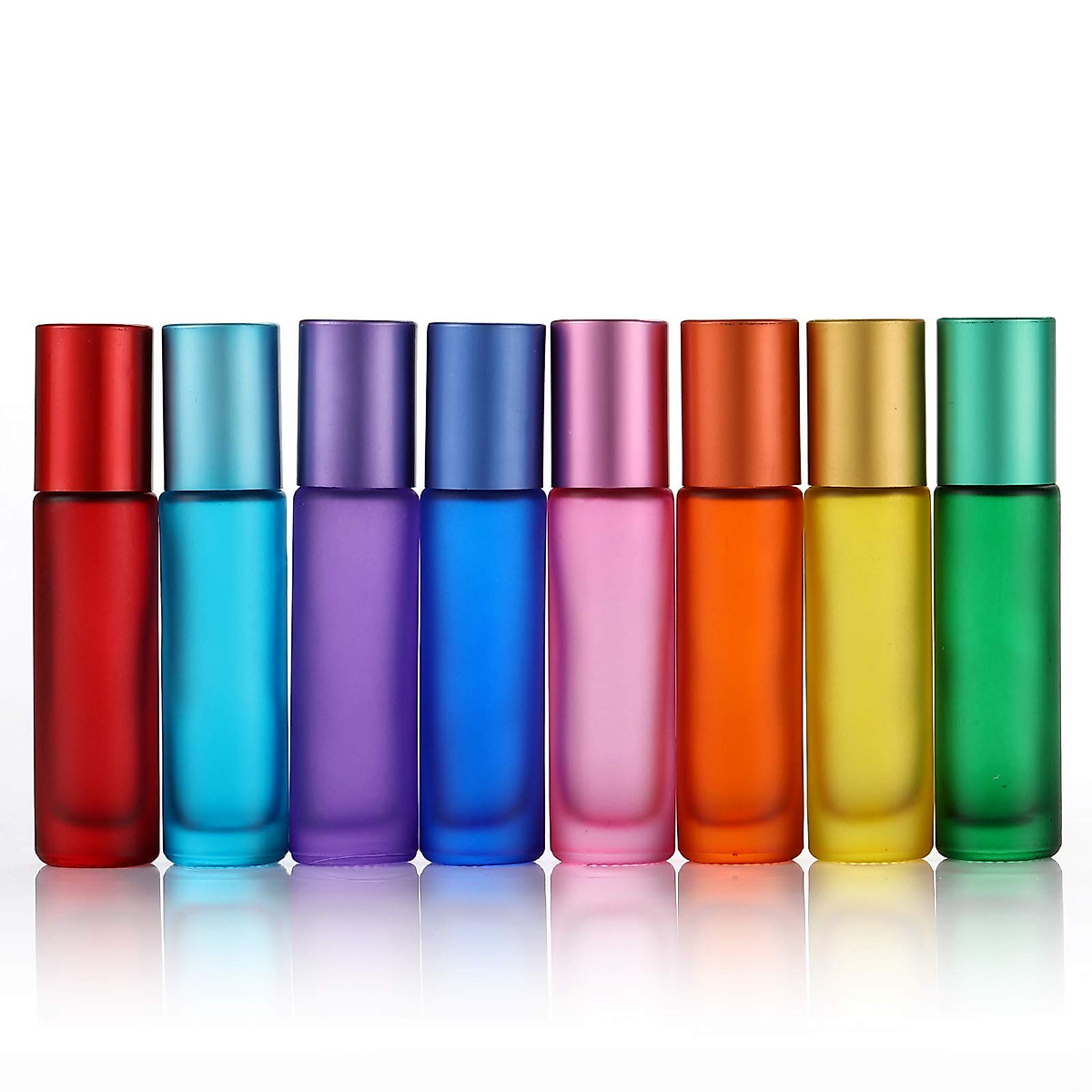 Elfenstall 8Pcs 10ml 1/3oz High-grade Colorful Frosted Roll on Bottles Thick Glass Massage Roller Bottles Tube Vials Containers for Essential Oils Aromatherapy Perfumes Lip Balms 1pc 3ml Dropper