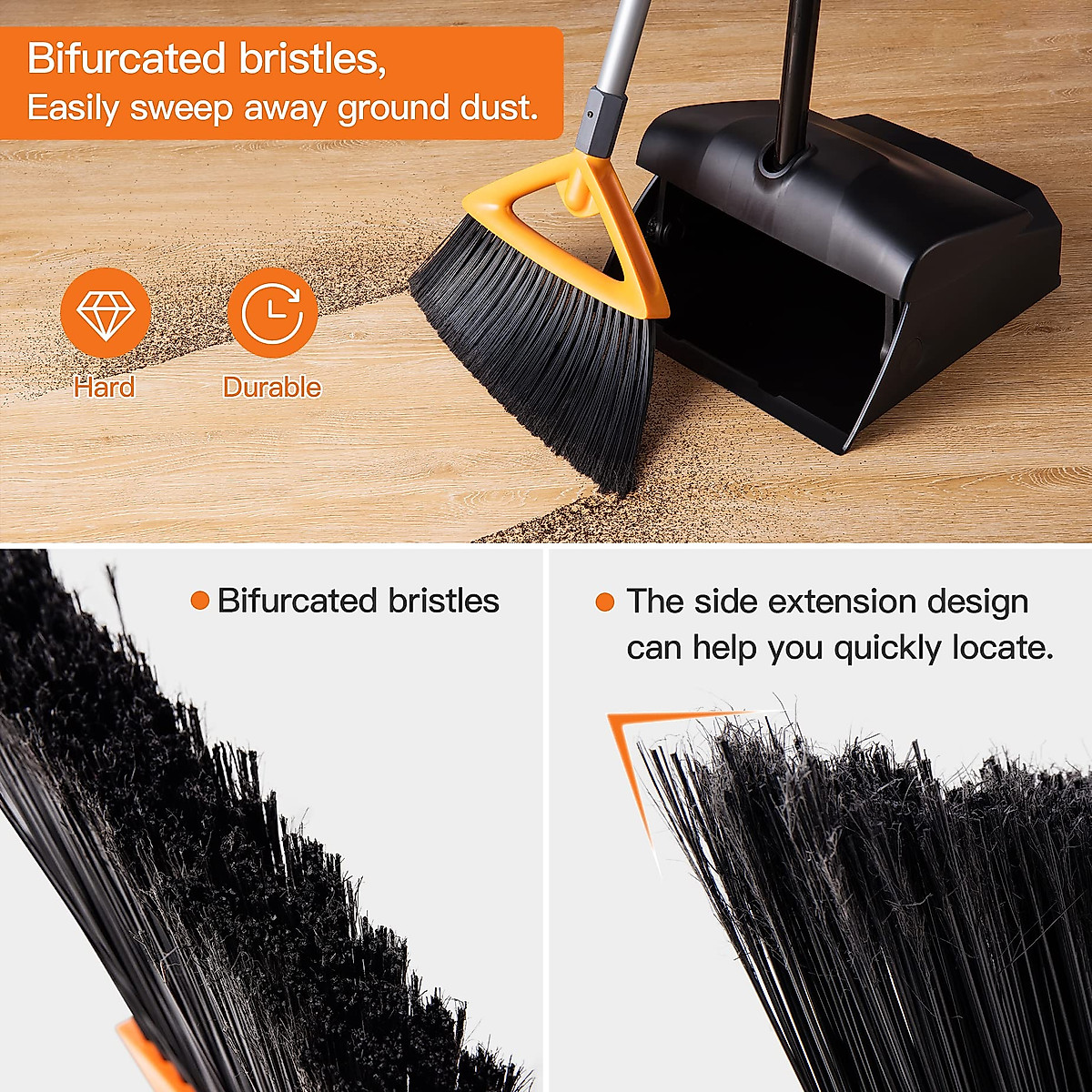 CLEANHOME Outdoor Broom for Sweeping with 2 Heads, Commercial Household Heavy-Duty Long Handle Deck Broom, Indoor Kitchen Broom for Garage Courtyard Lobby Sidewalks Office Home School