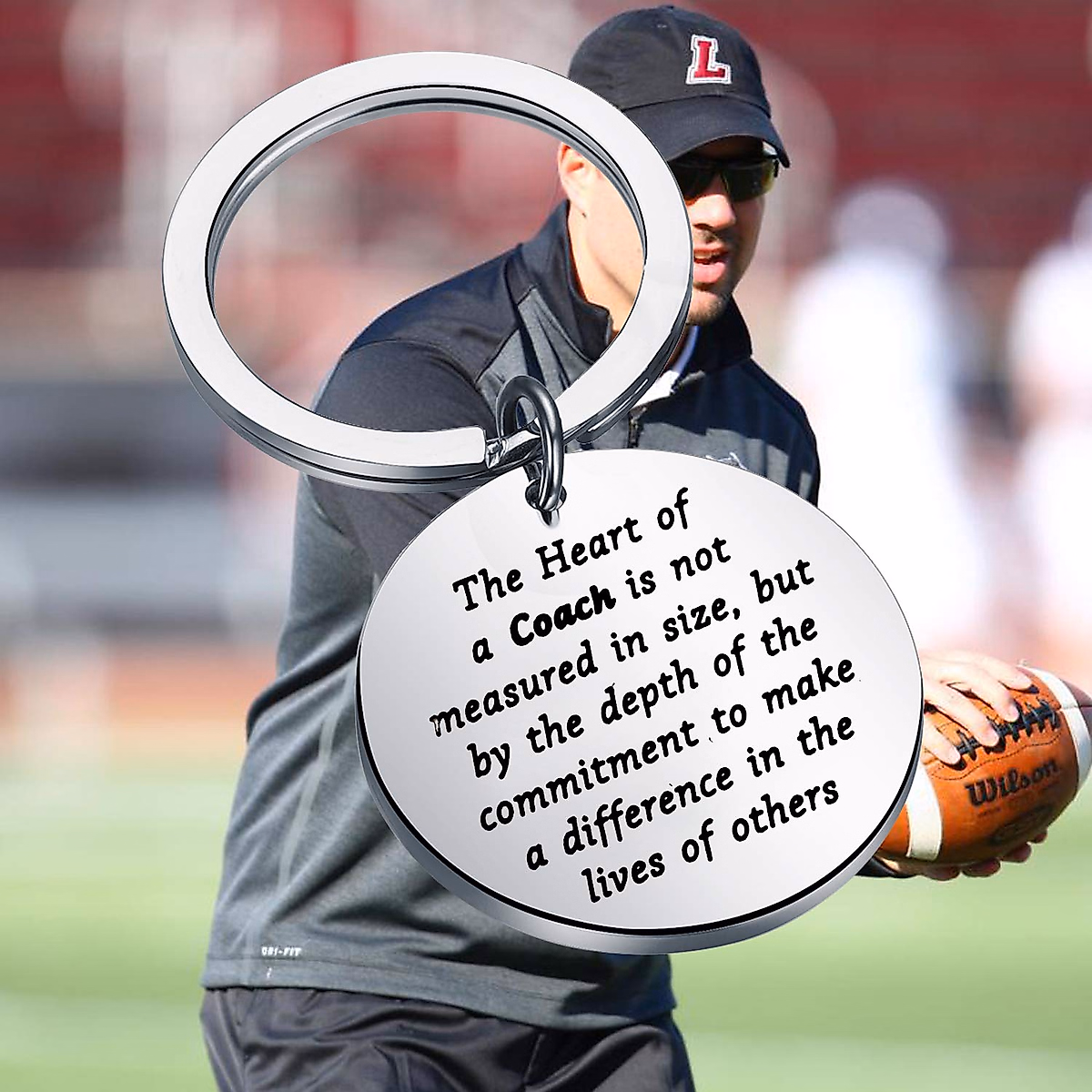 LQRI Thank You Coach Keychain Coach Gift The Heart of a Coach is Not Measured in Size Coach Appreciation Gift for Cheer Coach Cheerleading Swimming Basketball Baseball Coach (sliver)