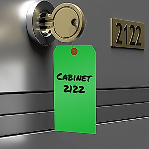 SmartSign (Pack of 100) Green Plastic Tags with Wires, 6.25 x 3.125 inch, Metal Eyelet, 10 mil Tear-Proof Polylith Plastic, Writable