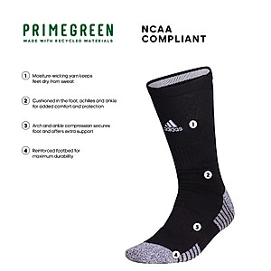 adidas 5-Star Team Cushioned Crew Socks (1-Pair), Black/White, Large
