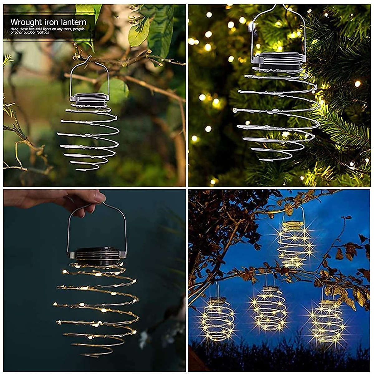 Creative Iron Art Lanterns, 4 Pack Solar Spiral Lights,LED Hanging Decorative Lamp for Outdoor, With Hanging Design For Garden, Patio, Porch Garden Home Decoration Light