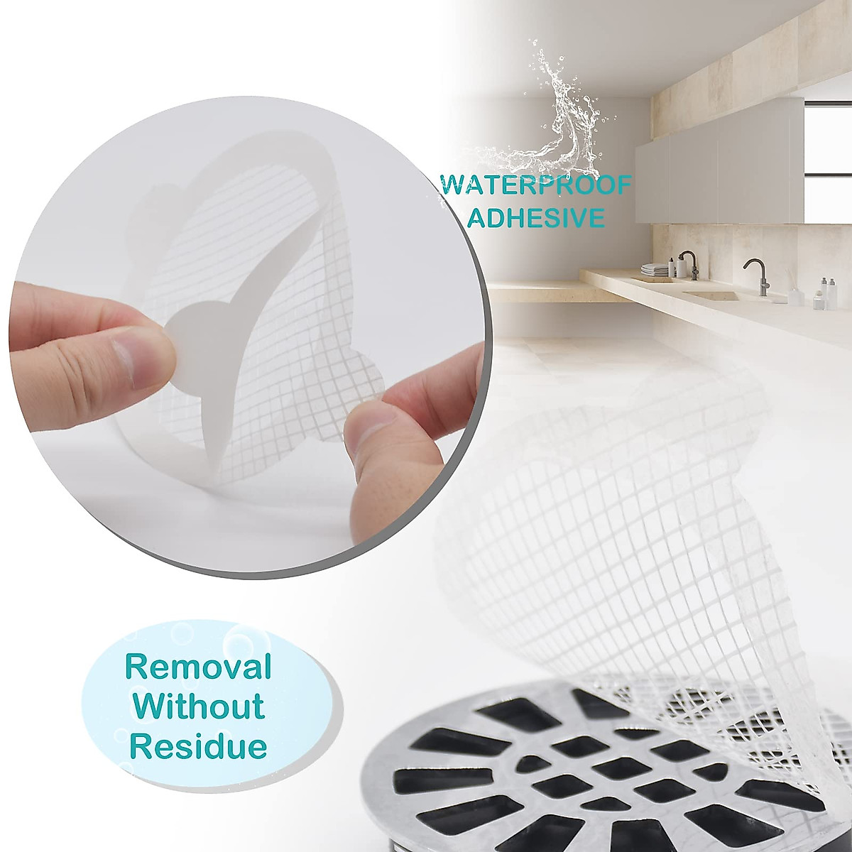Disposable Shower Drain Hair Catcher Stickers, 30 PCS Mesh Stickers 4.3'' with Clean Tweezers, Shower Drain Stickers Not Rot Anti-Blockage