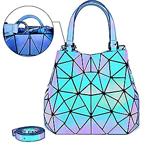 ESOVIO Irregular Geometric Luminous Shoulder Bag And Handbags For Lady Grid Holographic Reflective Purses Totes Shopping Rucksack
