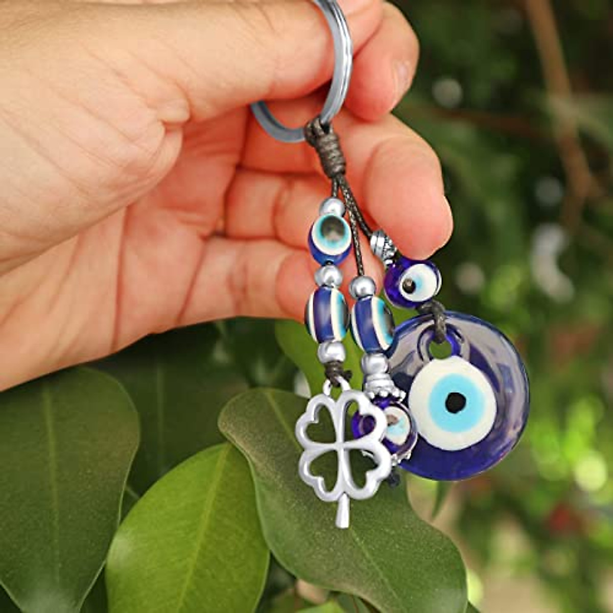 Handmade Evil Eye Keychain Clover Good Luck Charms Evil Eye Car Hanging Ornament Cute Key Ring
