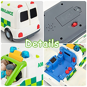 Auspint Ambulance Toys Friction Powered Vehicle with Lights and Sounds,Rescue Role Play Set,Play and Learn Toddler Toys for 1 2 3Years Old Boys Kids Toy Truck Party Birthday Gift