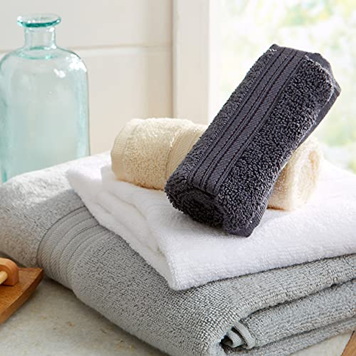 Great Bay Home 6-Piece Towel Set. 100% Cotton Bathroom Towels. Absorbent Quick-Dry Towels for Home. Set Includes 2 Bath, 2 Hand, and 2 Wash. Cooper Collection (6 Piece Set, Light Grey)