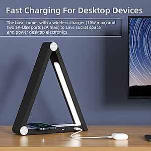 LED Desk Lamp Eye-Caring with Fast Wireless Charger, Table Lamp 96LED Lamp Beads 5 Modes Touch Control, CRI/RA≥95 Office Home Table Light Smart Adjustable, Foldable Night Light Type-C Port for Reading