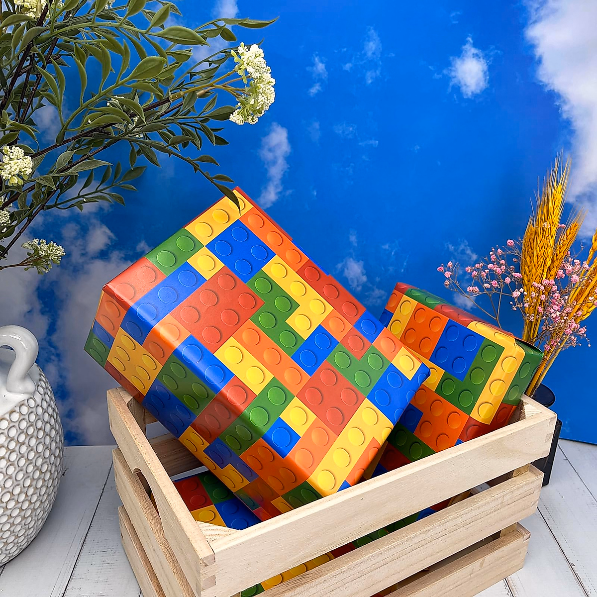 Dtiafu Building Blocks Wrapping Paper - Birthday Wrapping Paper for Kids Boys Girls - 20 X 28 Inch Per Sheet (6 Sheet)