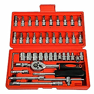 JTSQ 46Pcs 1/4" Ratchet Wrench Combination Package Socket Tool Set Auto Car Repairing Tool box Tool set Tool kit Multi tool Tool organizer Tool box organizer Hand tools Tool storage Home improve