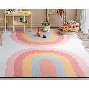 Well Woven Kids Rugs Crescent Rainbow 3'3" x 5' Multi Color Modern Printed Machine Washable Area Rug
