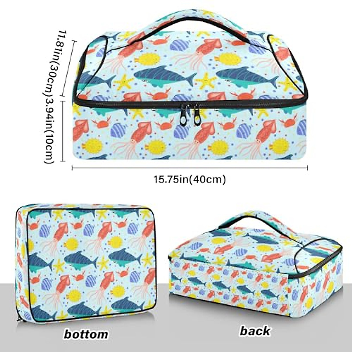 Kcldeci Insulated Thermal Food Carrier Insulated Casserole Carrier for Hot or Cold Food,Fish Crab Starfish Shark and Octopus Insulated Tote Bag for Potluck Cookouts Parties Picnic,Lasagna Lugger
