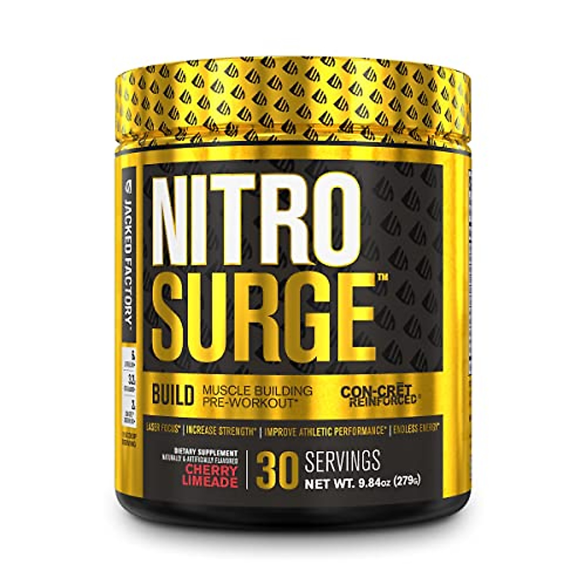 Nitrosurge Build Pre Workout with Creatine for Muscle Building - Con Cret Creatine Pre Workout Powder & elevATP for Intense Energy, Powerful Pumps, & Endless Endurance - 30 Servings, Cherry Limeade