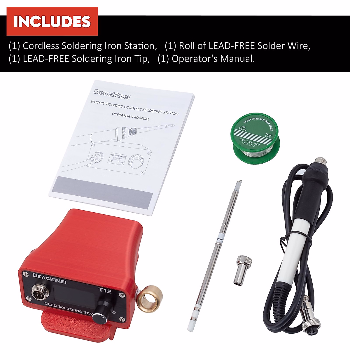 Deackimei Cordless Soldering Iron Station for Craftsman V20 Battery with Digital Display, Adjustable Temperature Knob, Lead-Free Solder, °C/ºF Conversion, Auto Sleep & Calibration Support (Tool Only)