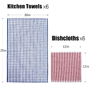 AOTBAT Kitchen Towels and Dishcloths Set, 16 x 25 and 12 x 12, Set of 12 Bulk Cotton Kitchen Towels Set, Dish Towels for Washing Dishes Dish Rags for Everyday Cooking and Baking