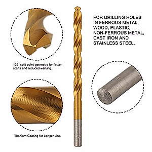 KIK Drill Bit Set- 13Pcs Titanium Coating High Speed Steel Twist Jobber Length for Wood Plastic Aluminum Alloy with Indexed Storage Case, 1/16"-1/4"