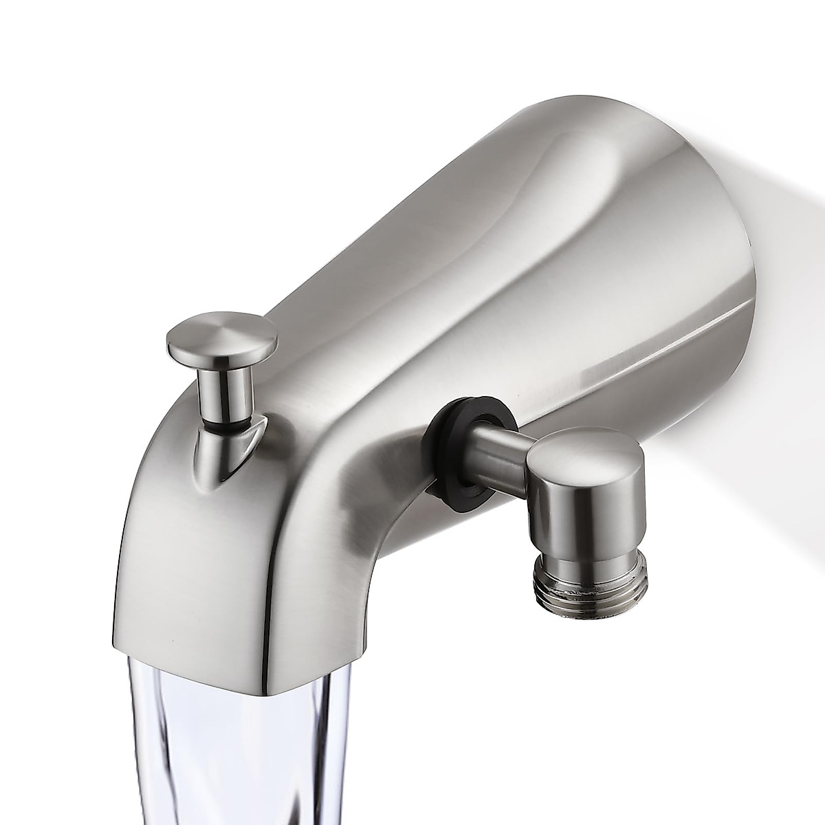 Sperwoesy All Metal Tub Spout with Diverter Brushed Nickel, Fits 1/2” or 3/4" Threaded Pipes, Bathtub Faucet with Shower Diverter for Convenient Water Control