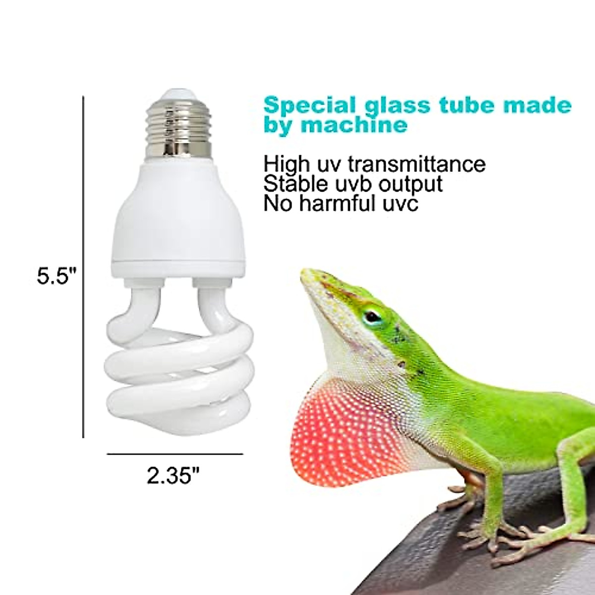 Protover UVA UVB Reptile Light 5.0, Tropical Amphibian Compact Fluorescent Lamp , Bearded Dragon Tank Accessories, UVB Light Bulb for Reptiles, Chameleon, Lizards, Slider, Tortise, Frog, Snake. (13W