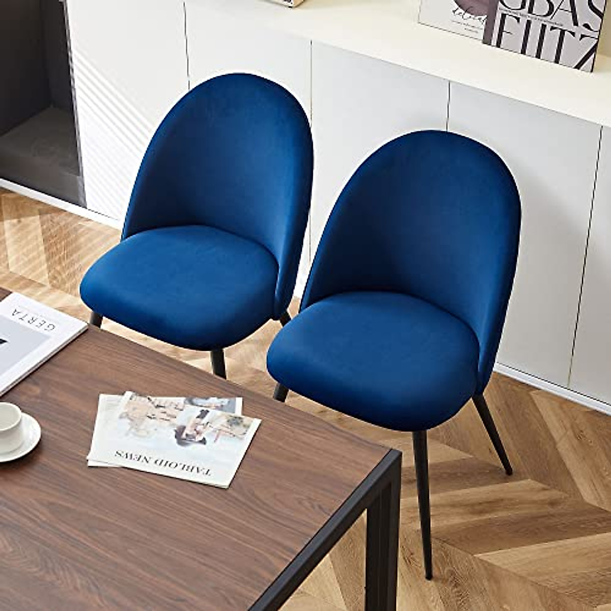 Homedot Dining Chair Set of 4 Simple Design Home Chair Armless Living Chair for Dining Table,Upholstered Chair Velvet Comfortable Bedroom Chair with Stainless Metal Legs for Unisex,Navy Blue