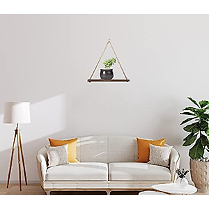 CORE ART Hanging Shelves for Wall Boho Window Plant Rope Shelves, Macrame Wall Hanging Shelf Wooden, Brown Rustic Set of 2