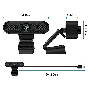 LFS Webcam with Microphone, 1080P HD Streaming USB Computer Webcam 65 inch Long Cable Manual Focus Noise Reduction [Plug and Play] [30fps] for PC Video Conferencing/Calling, Laptop/Desktop Mac