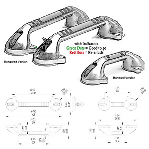 SAFETY+BEAUTY Suction Shower Grab Bar, Bath Tub Handle with Indicator, Anti-Slip Grip, Metallic Silver Dual Tone (Grey, 17 inch)