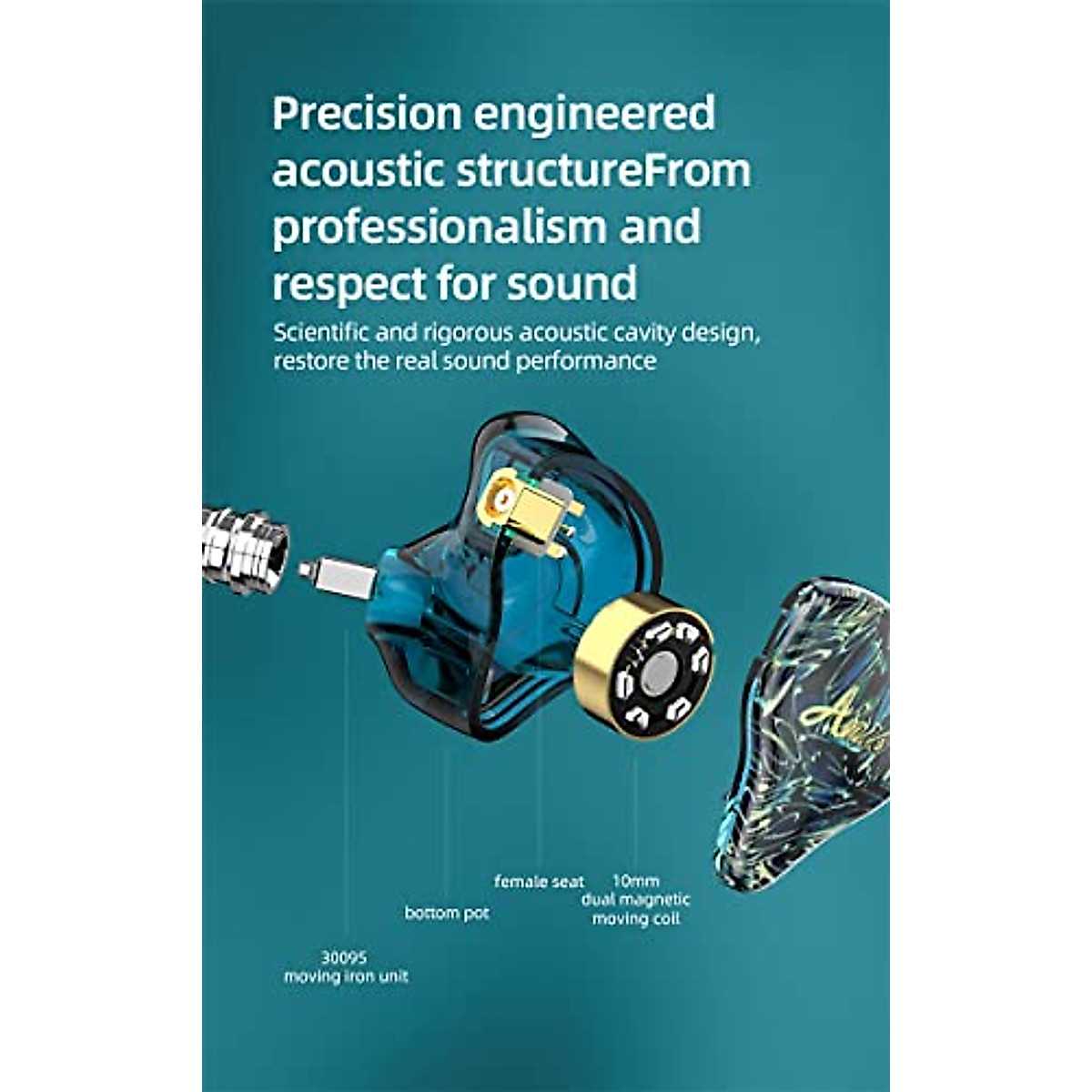 OXYPLAY HiFi Sports Earbuds Headphones with MMCX Connections, Dolp AS10 Hybrid Drivers IEM Earphones for Musicians with Oxyen-Free Cord Blue with Microphone Built in