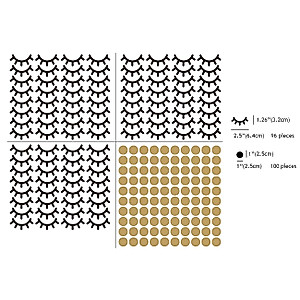 JUEKUI Wall Decor Sticker 96pcs Lovely Sleepy Eye Eyelashes with 100pcs Pink Dots Vinyl Deccal for Kids Bedroom Makeup Art WS22 (Black+Gold)
