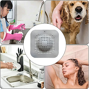 Hair Drain Catcher 4PCS, Raised Square Drain Cover with Suction Cup, Silicone Hair Catcher Hair Stopper Drain Cover for Bathroom Bathtub Kitchen