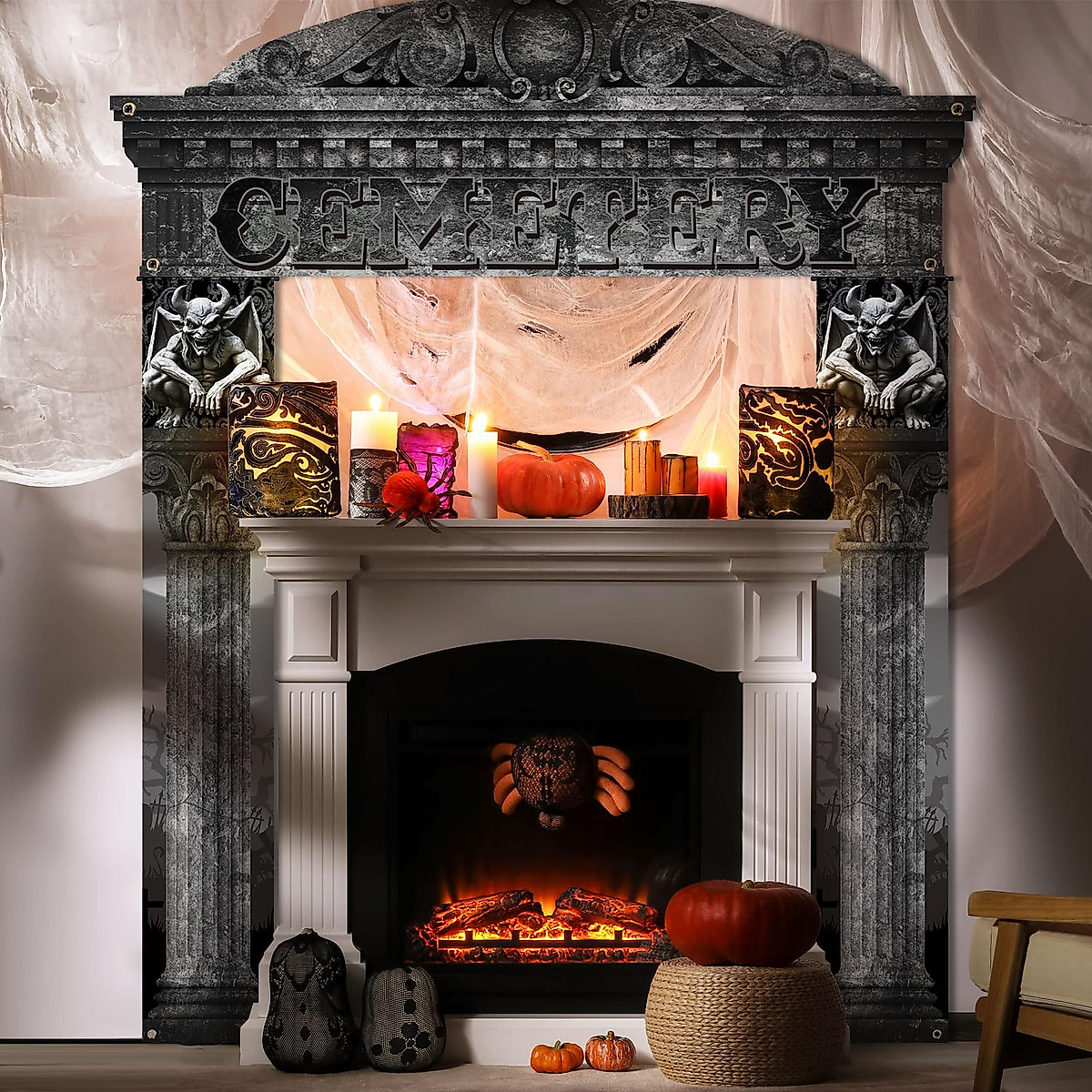 HunnmingRe 3 Pcs Halloween Cemetery Archway Halloween Cemetery Banners Halloween Gothic Outdoor Banners Halloween Sign Banner Decorations for Outdoor Halloween Party Supplies