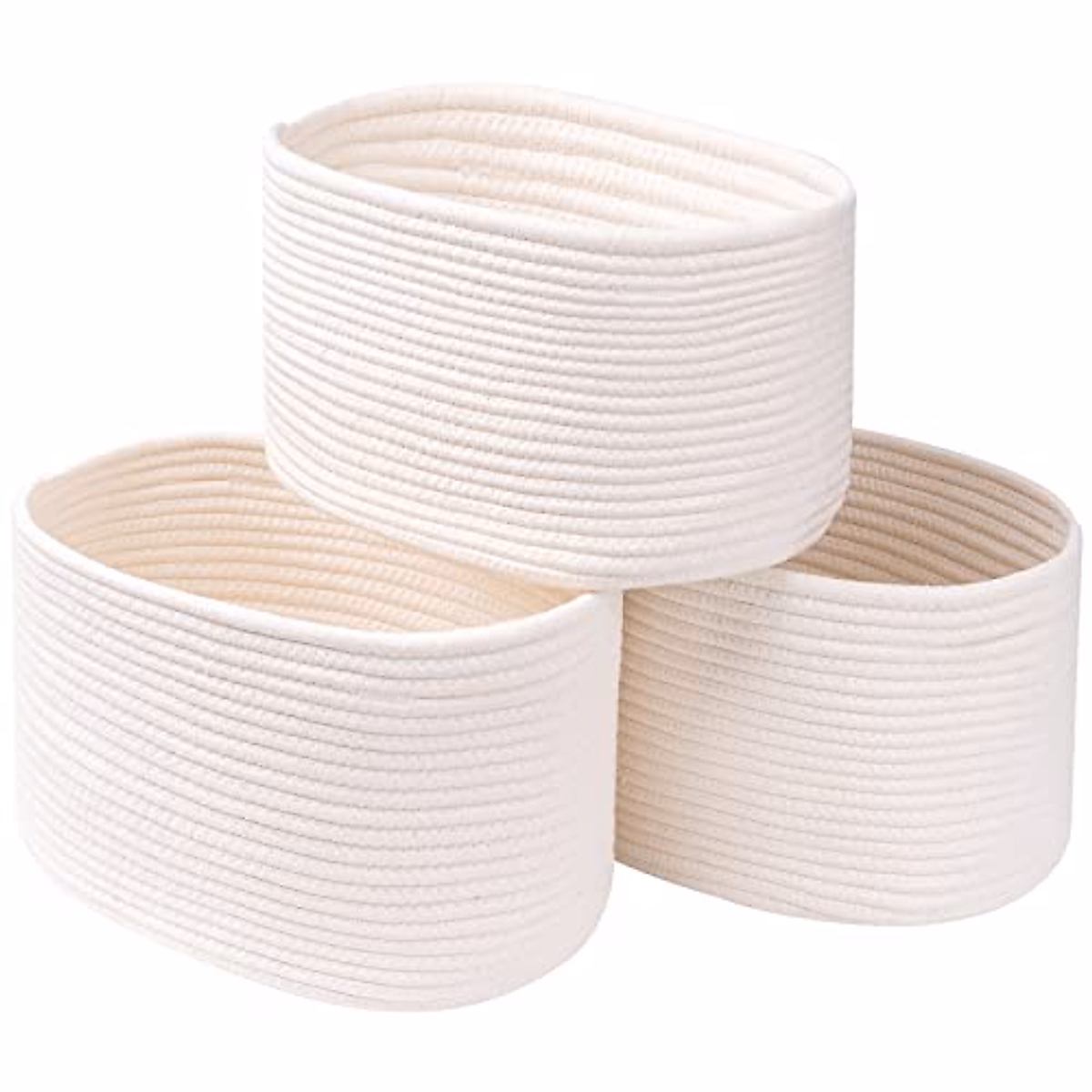 CubesLand Cube Shelf Closet Storage Baskets Bins Set 3,Woven Basket for Organizing/Storage,Long-lasting &Skin-friendly Toy Storage Basket Bin,Stylish Room Decor Basket,Off White Cotton Rope Basket