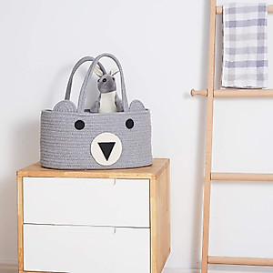 InfiBay Baby Diaper Caddy Organizer, Large Bear Cotton Rope Nursery Baby Shower Gifts, Changing Basket Table Baby Diaper Storage Portable Car Organizer, Baby Newborn Essentials-Gray